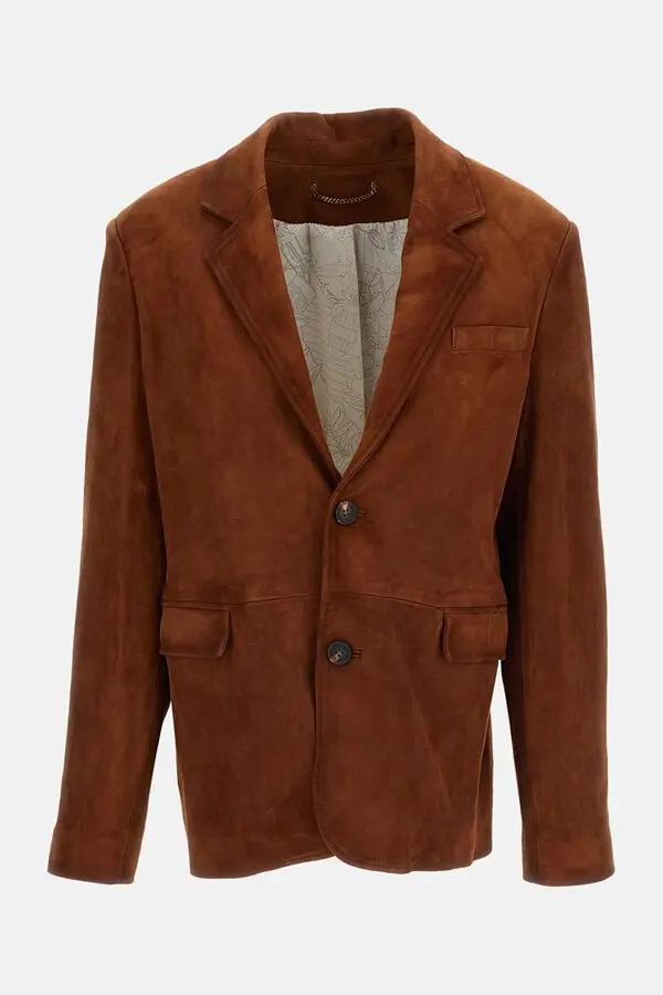 GOLDEN GOOSE Single-breasted Suede Leather Jacket With Waxed Finish