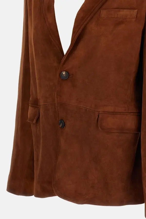 GOLDEN GOOSE Single-breasted Suede Leather Jacket With Waxed Finish