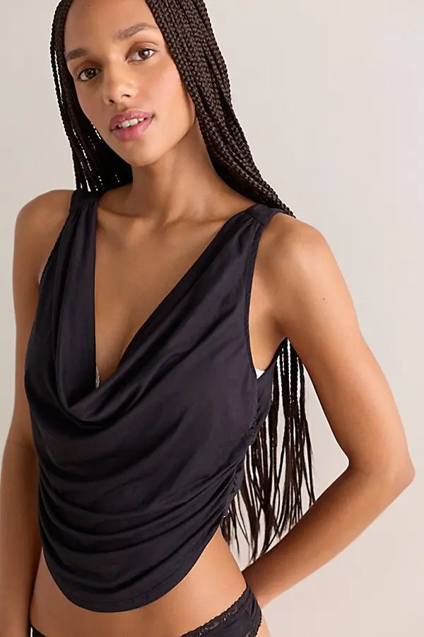 Free People We're Going Out Cowl-neck Cami - Black