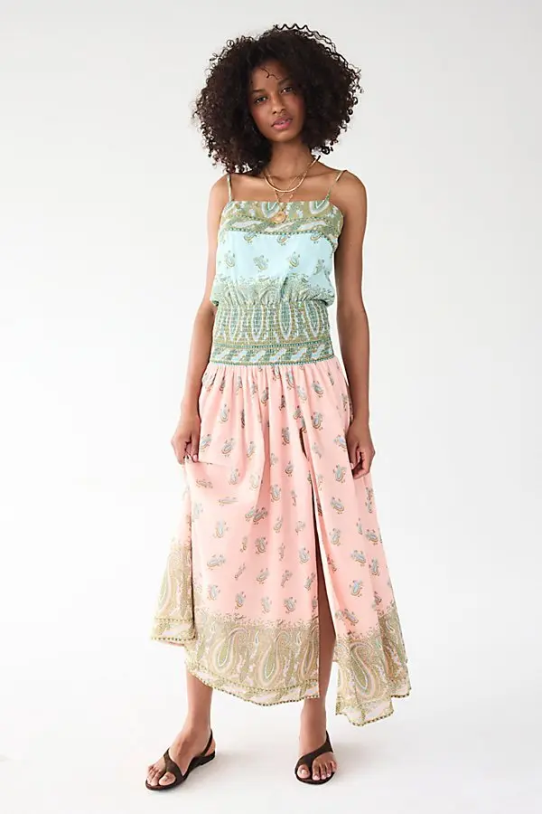 BOTEH Lucent Drop-waist Midi Dress - Pastel Patchwork