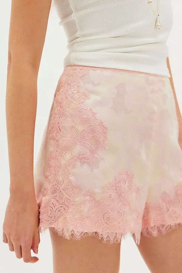 Anna Sui Lace Trim Brocade Shorts - Blush
