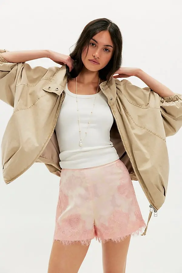 Anna Sui Lace Trim Brocade Shorts