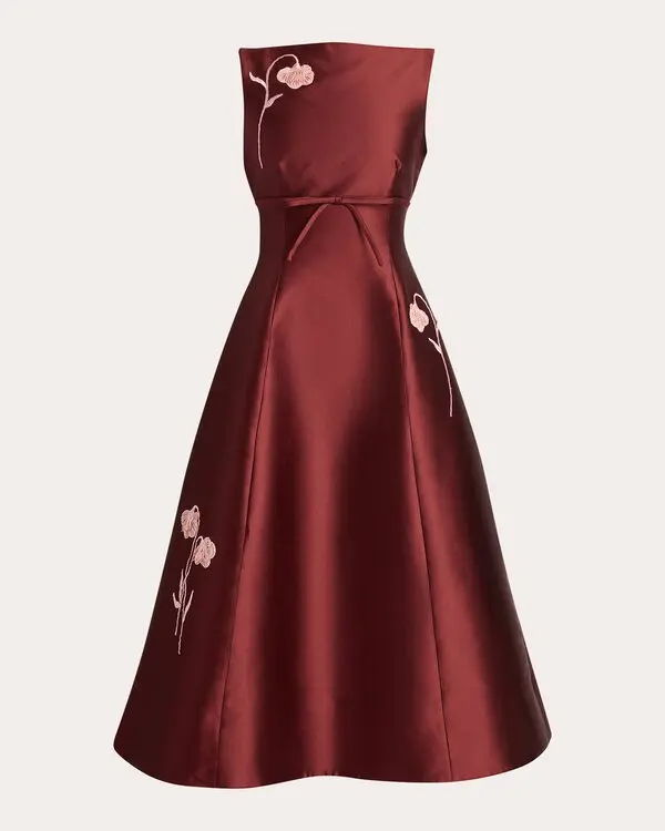 Erdem Embroidered Mikado Flared Midi Dress - Red