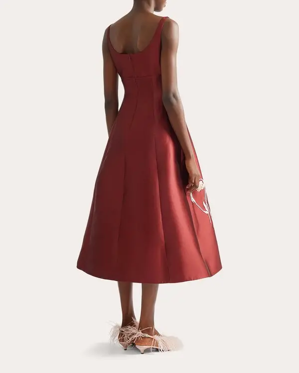 Erdem Embroidered Mikado Flared Midi Dress