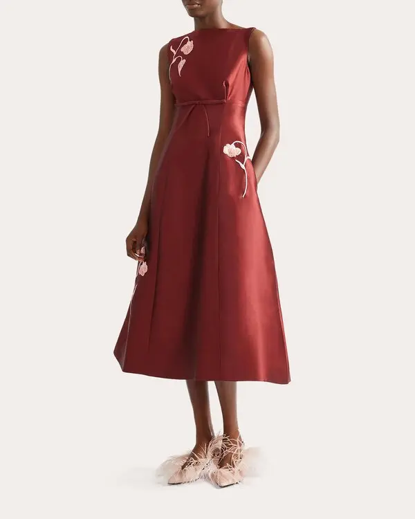 Erdem Embroidered Mikado Flared Midi Dress
