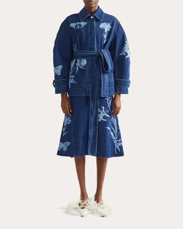 Erdem Oversized Indigo Denim Jacket With Floral Print