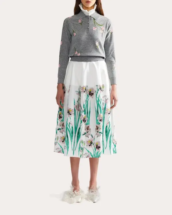 Erdem Embroidered Floral Wool Polo Sweater