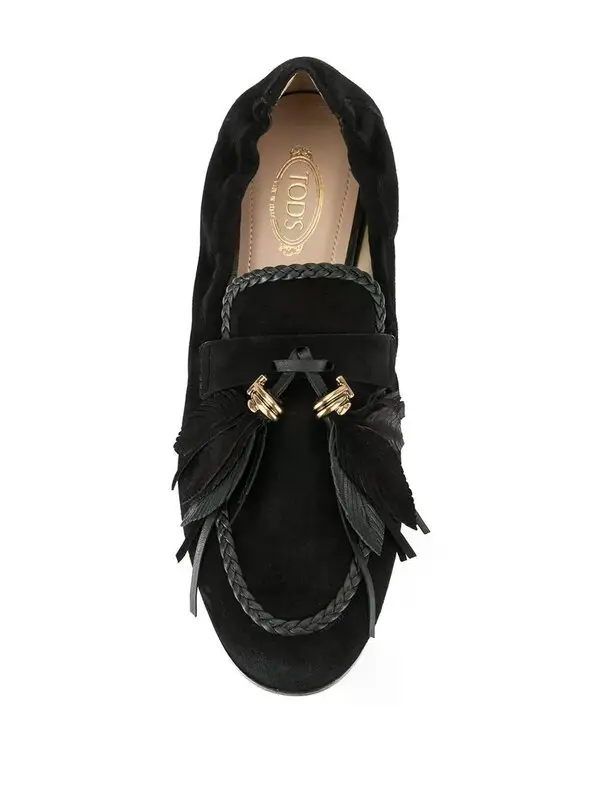 TOD'S Feather Appliqué Loafers - Black