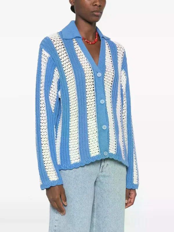 Stine Goya Striped Open-knit Cardigan