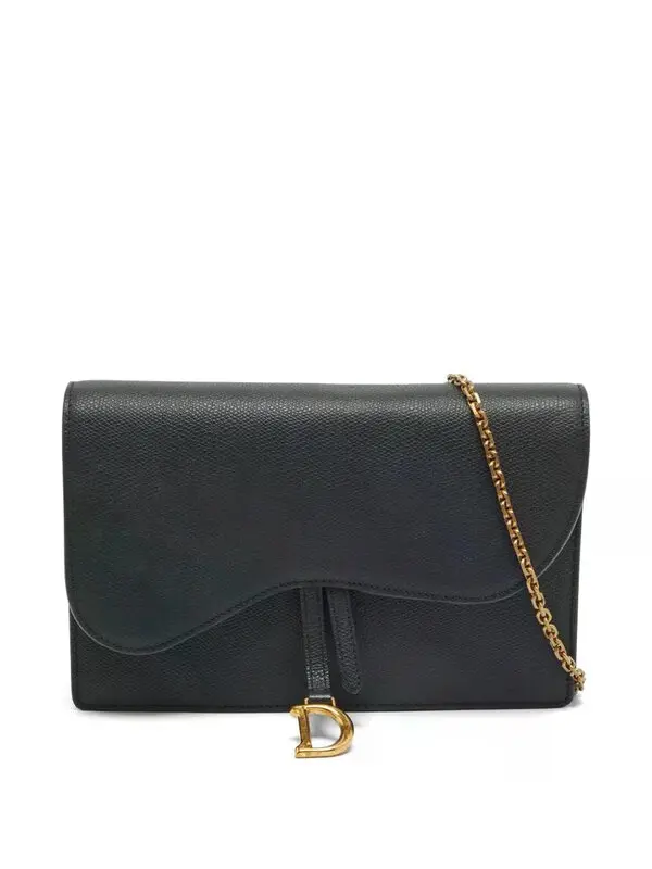 Dior Saddle Leather Wallet On Chain - Black