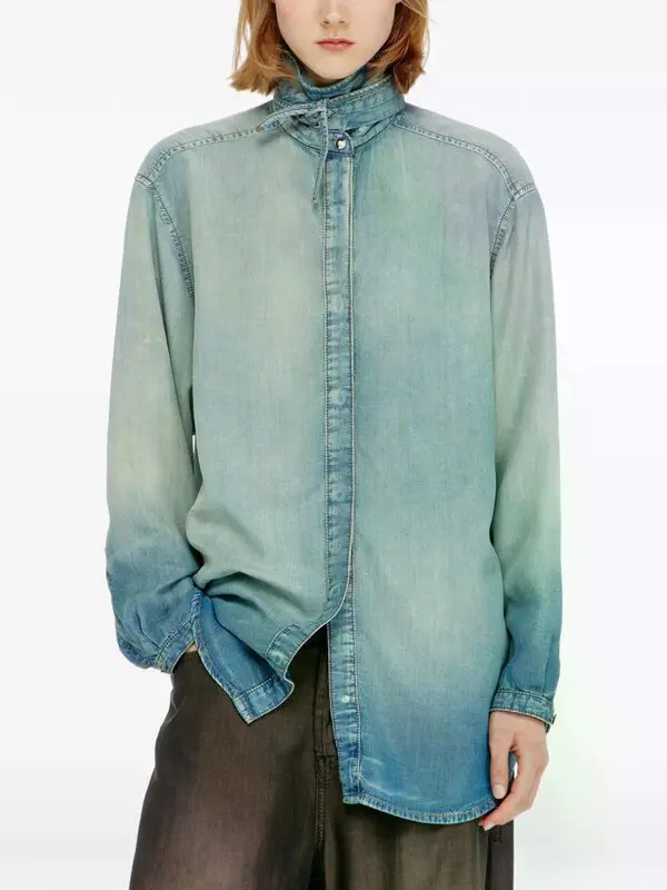 DIESEL® Marbled Fluid Denim Shirt With Extra-long Collar