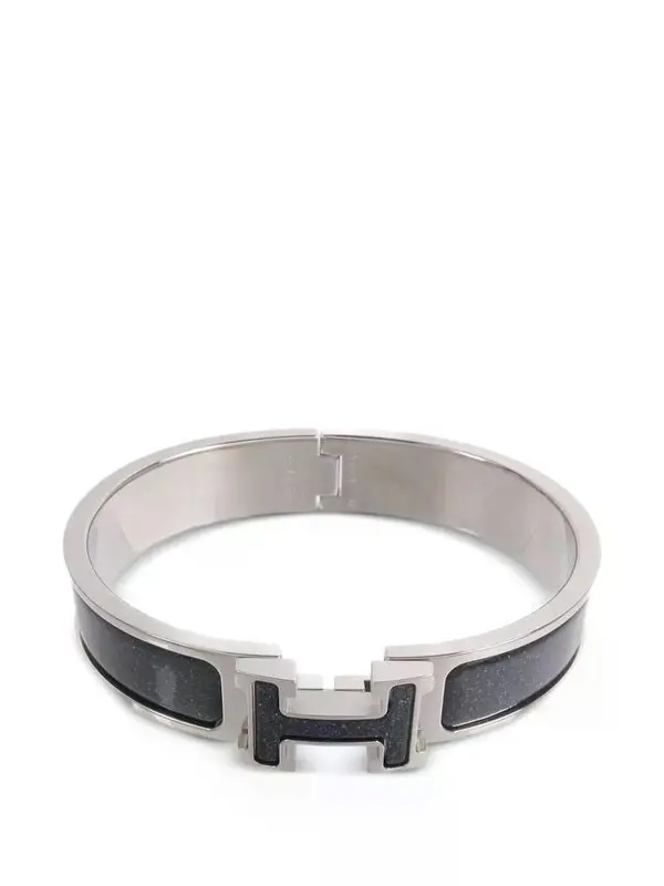 Hermès Clic H Bracelet In -tone And Black Enamel - Silver