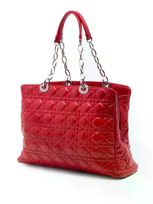 Dior Patent Cannage Lady Shopping Tote Bag - Red
