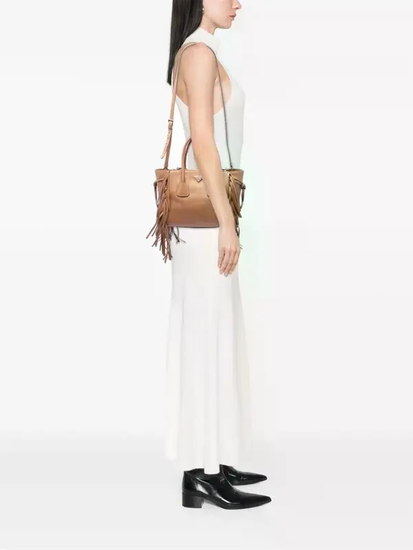 Prada Glace Calf Fringed Twin Pocket Satchel