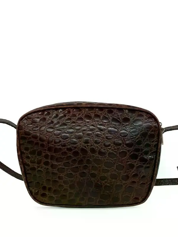 FERRAGAMO Croc Embossed Vara Crossbody Bag - Brown