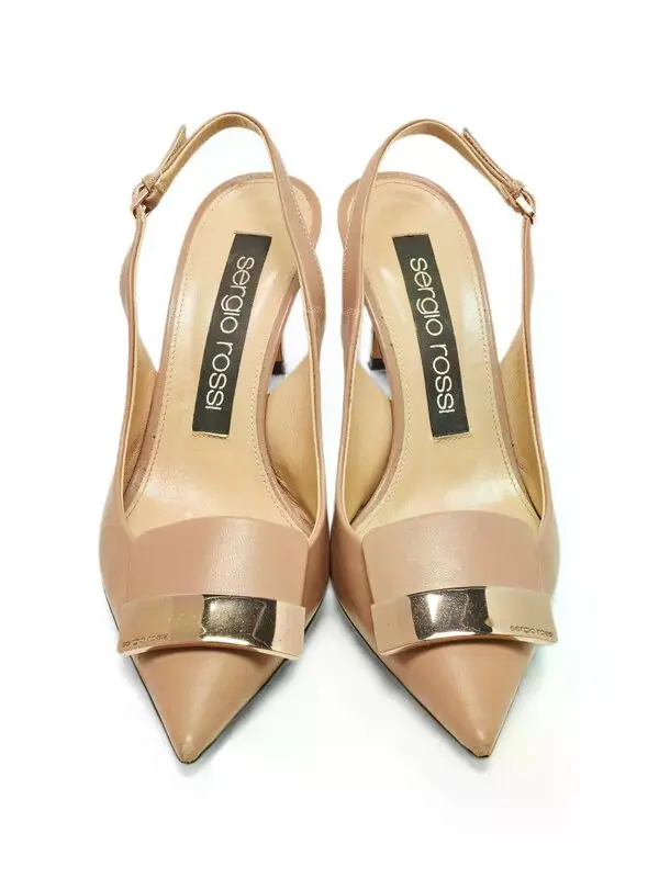SERGIO ROSSI Beige Leather Slingback Pumps