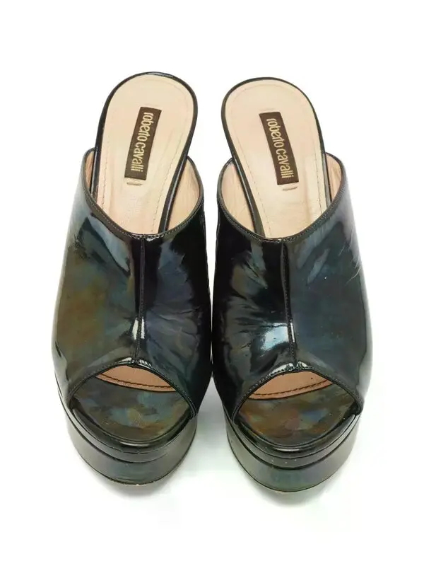 Roberto Cavalli Leather Patent Platform Sandals