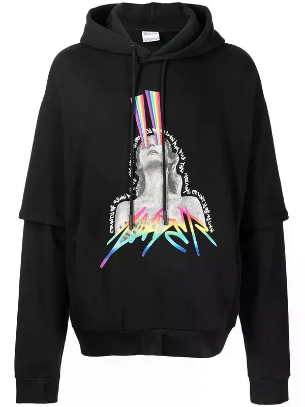 COUNTY OF MILAN Graphic Print Layered Hoodie - Black