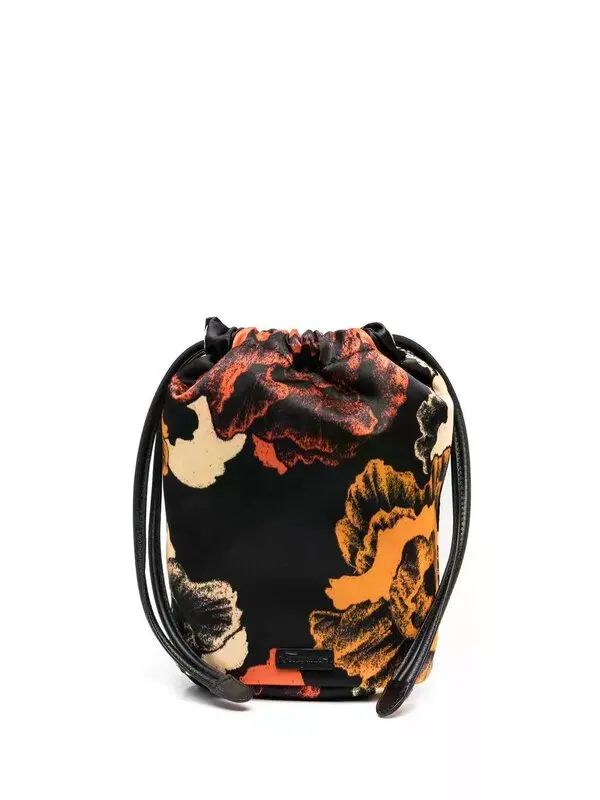 FERRAGAMO Silk Floral Print Drawstring Tote Bag