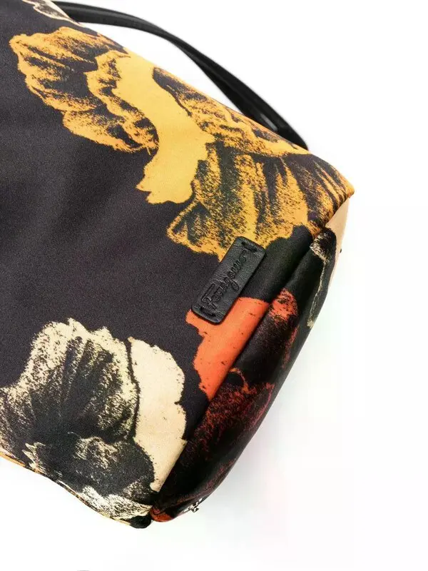 FERRAGAMO Silk Floral Print Drawstring Tote Bag