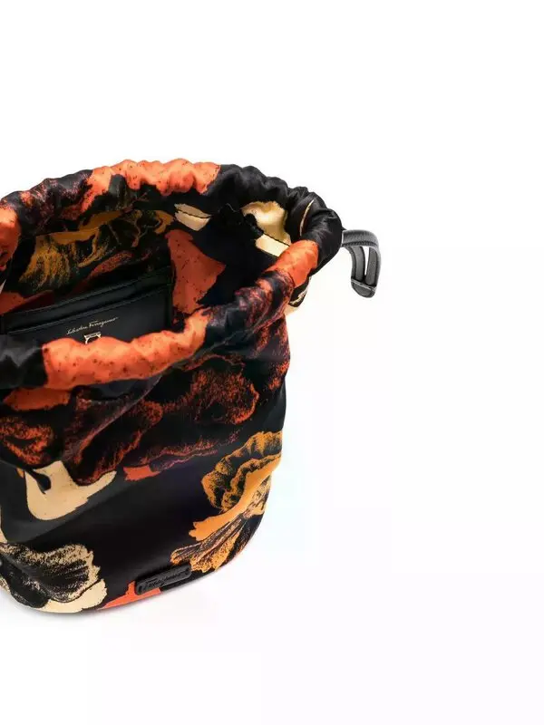 FERRAGAMO Silk Floral Print Drawstring Tote Bag
