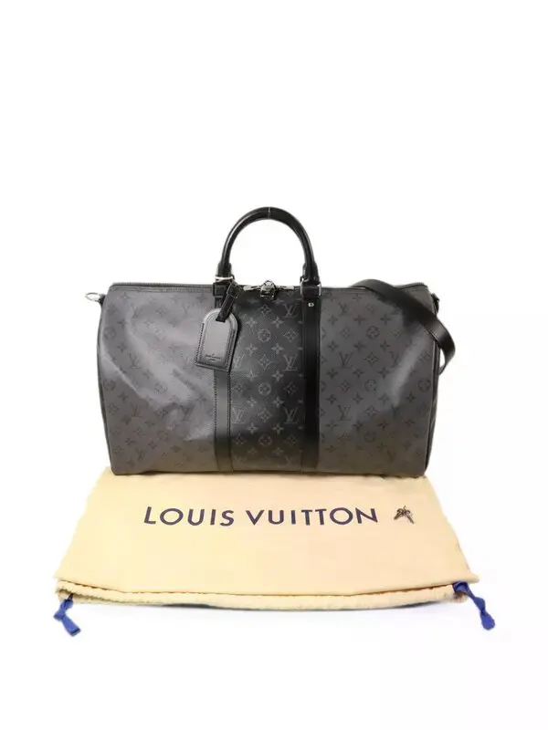 LOUIS VUITTON Keepall Bandouliere 50 Monogram Eclipse Luggage Bag - Grey