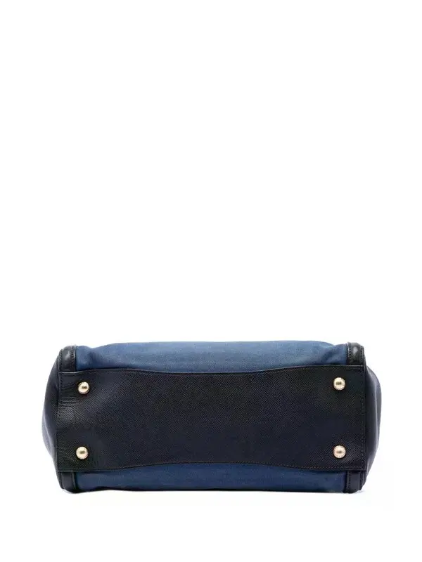 Prada Bicolor Saffiano Leather Trimmed Canvas Satchel - Blue