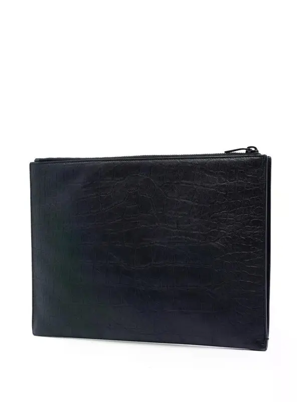 Saint Laurent Croc Embossed Leather Monogram Document Holder Clutch Bag
