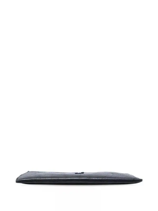 Saint Laurent Croc Embossed Leather Monogram Document Holder Clutch Bag