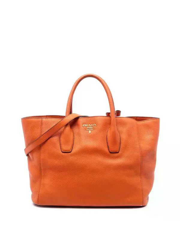 Prada Vitello Daino Convertible Tote Satchel - Orange