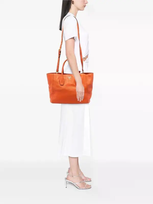 Prada Vitello Daino Convertible Tote Satchel - Orange