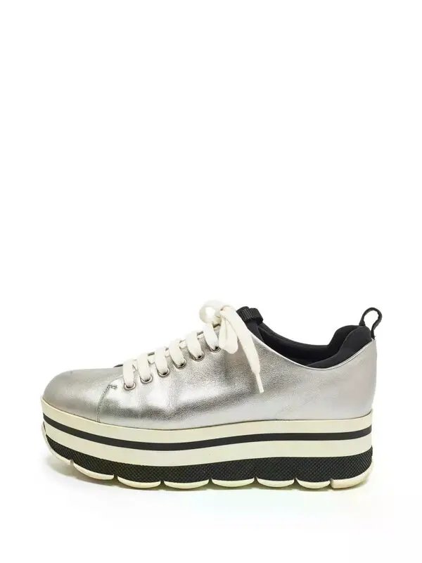 Prada Metallic Leather Platform Lace-up Sneakers