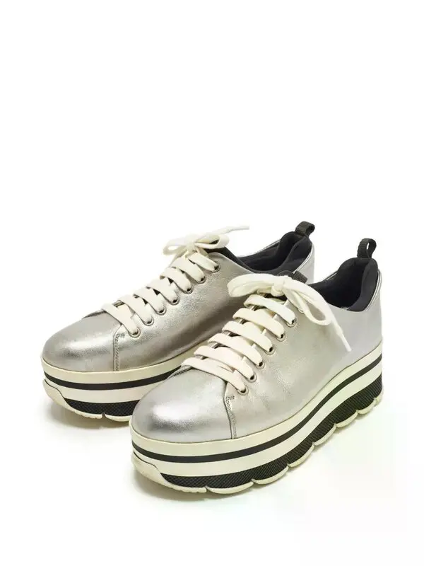 Prada Metallic Leather Platform Lace-up Sneakers