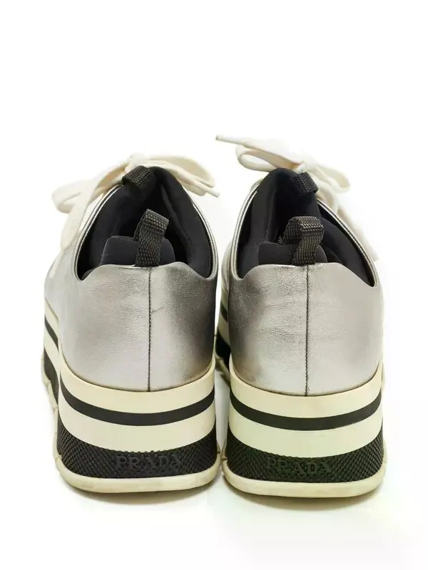 Prada Metallic Leather Platform Lace-up Sneakers