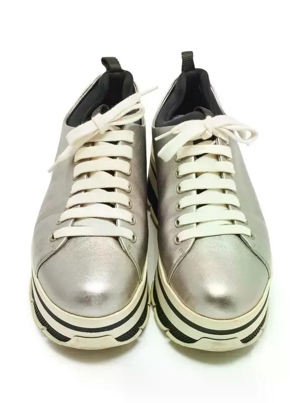 Prada Metallic Leather Platform Lace-up Sneakers