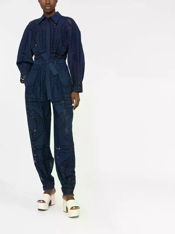Alberta Ferretti Broderie Anglaise Belted Jumpsuit