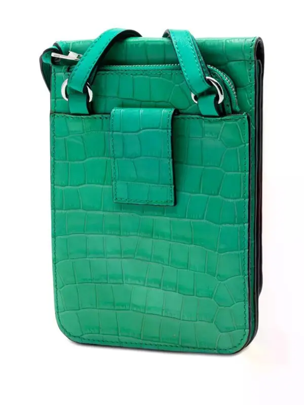 Loewe Croc Embossed Leather Gusset Flat Crossbody Bag - Green