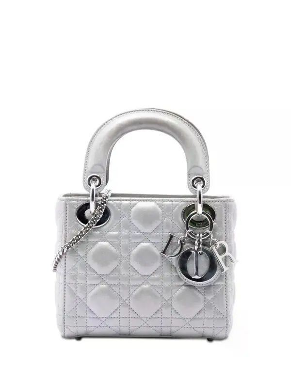 Dior Iridescent Lambskin Lady Satchel - Silver