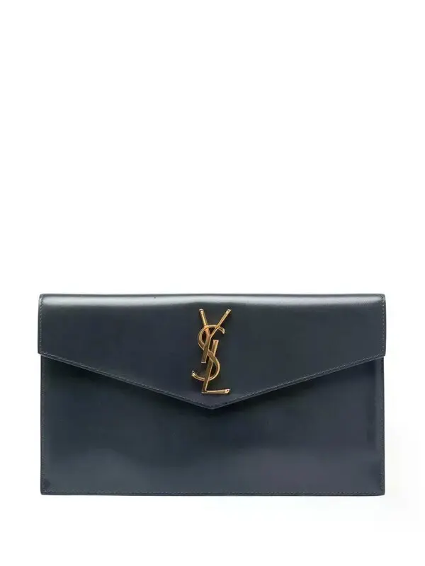 Saint Laurent Smooth Calfskin Monogram Uptown Pouch Clutch Bag - Grey