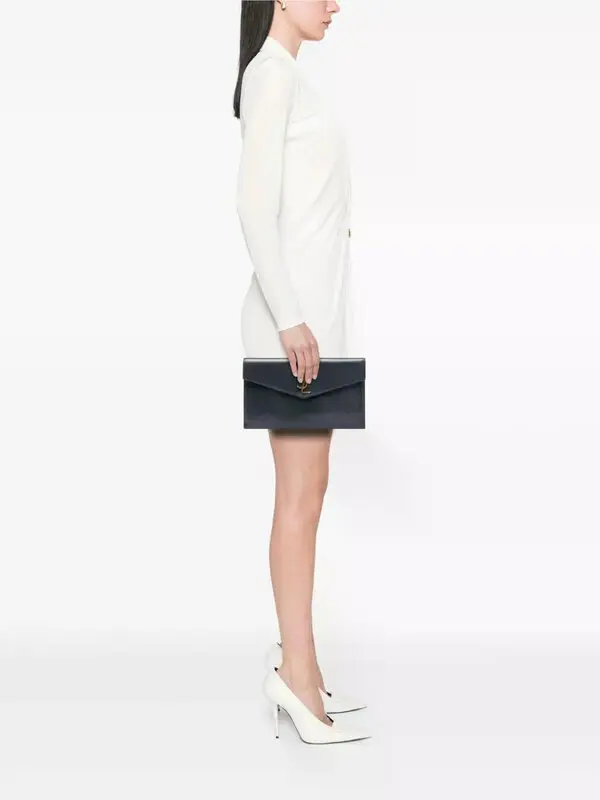 Saint Laurent Smooth Calfskin Monogram Uptown Pouch Clutch Bag - Grey