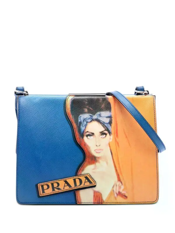 Prada Saffiano Face Art Print Light Frame Crossbody Bag