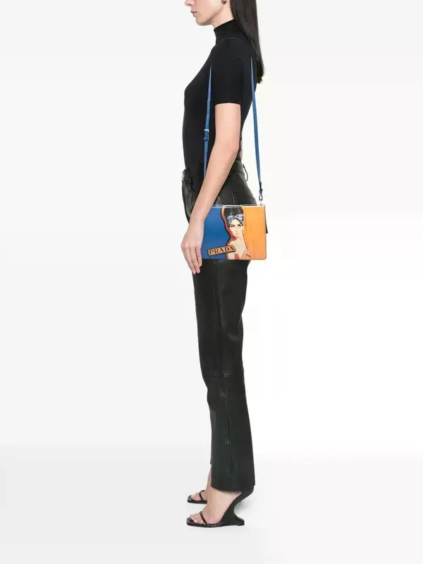 Prada Saffiano Face Art Print Light Frame Crossbody Bag