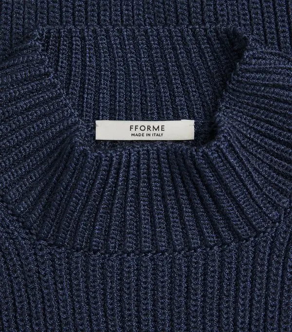 FFORME Katia Short-sleeve Ribbed Mock Neck Sweater - Navy