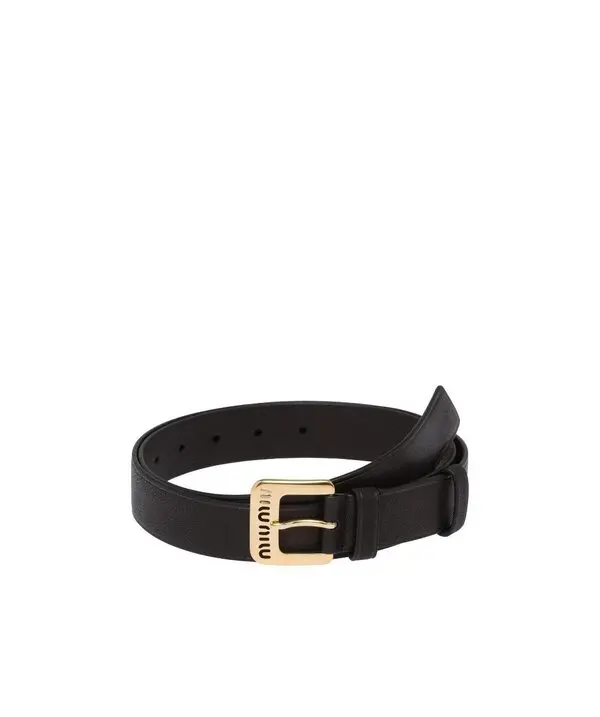 Miu Miu Logo Embossed Buckled Leather Belt - Black
