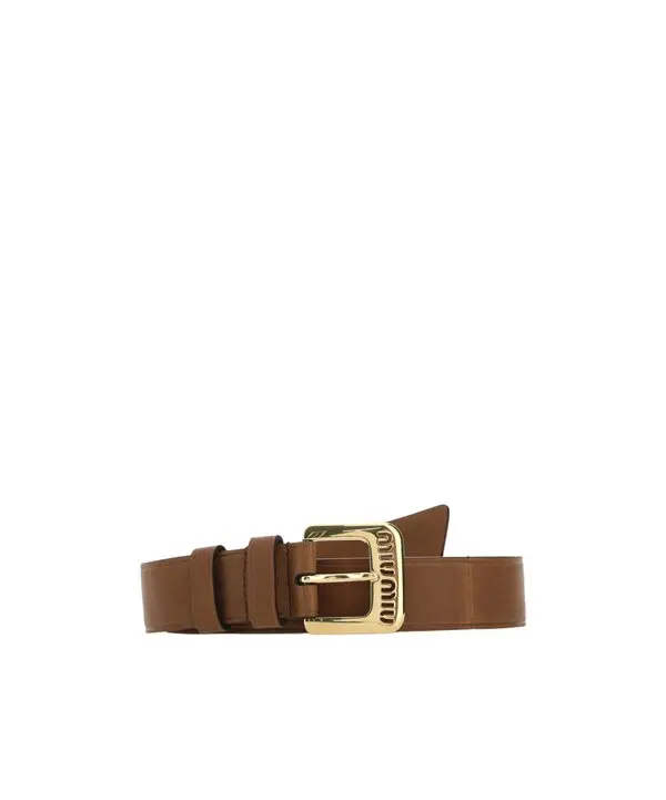 Miu Miu Logo Embossed Buckled Belt - Brown
