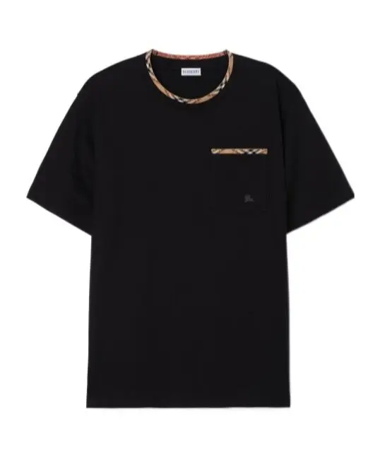 Burberry Checked Trim Short Sleeved T-shirt - Black