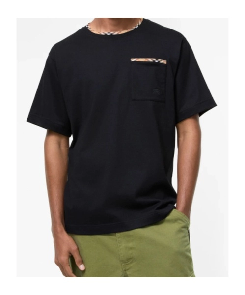 Burberry Checked Trim Short Sleeved T-shirt - Black