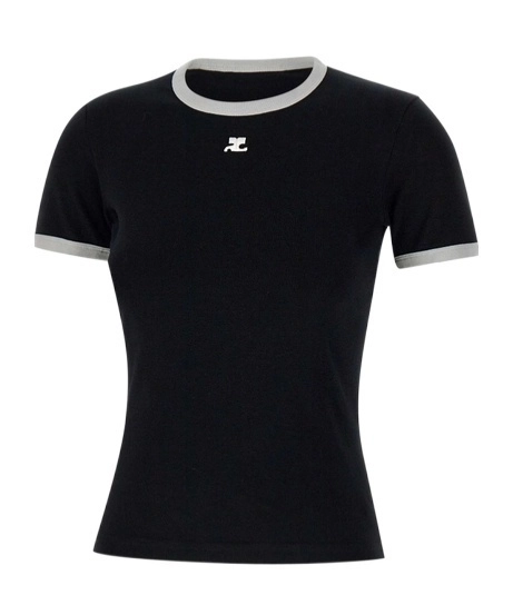 COURREGES Contrast Trim Logo T-shirt - Black