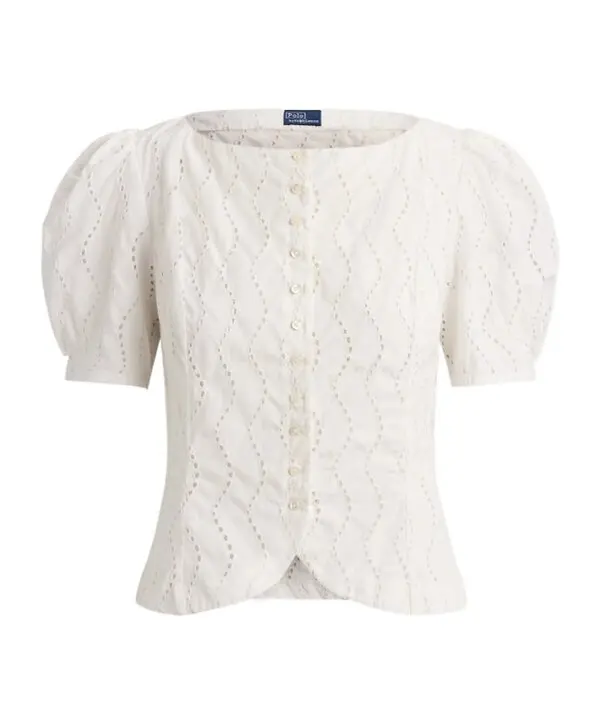 Polo Ralph Lauren Broderie Anglaise Puff Sleeve Shirt - White