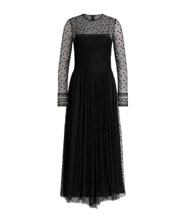 Alberta Ferretti Midi Tulle Dress With Polka Dots And Sheer Details - Black